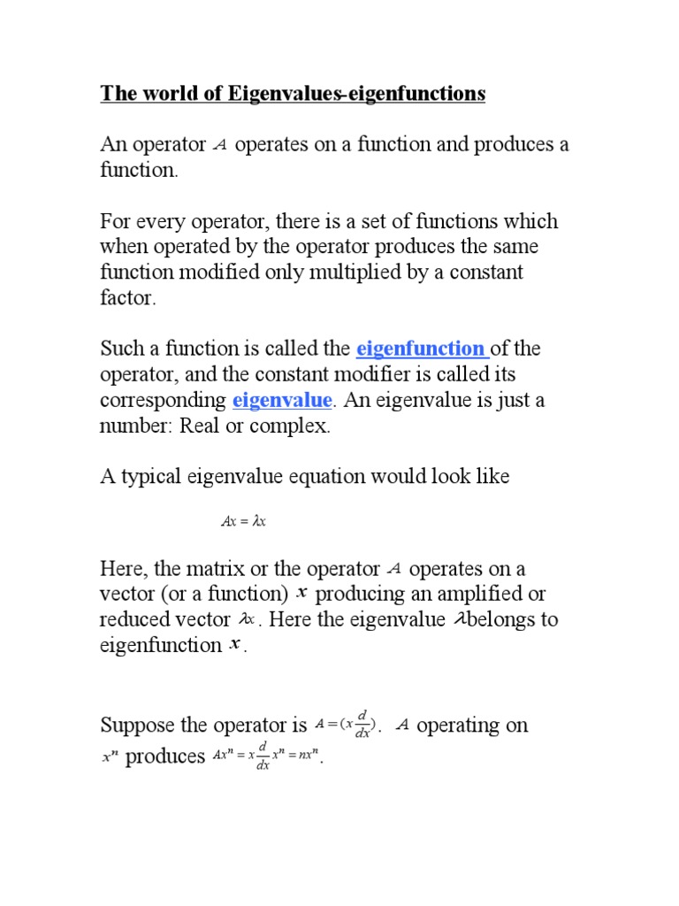 The World of Eigenvalues-Eigenfunctions: Eigenfunction Eigenvalue | Download Free PDF ...