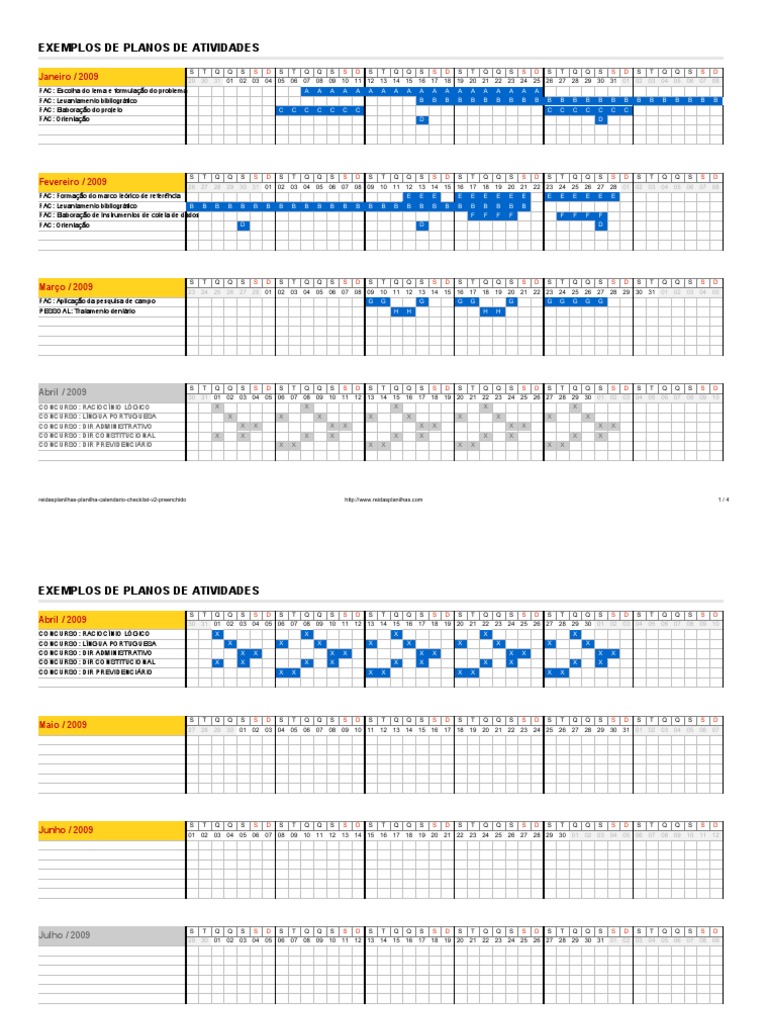 Calendário e Checklist de Atividades 2009 | PDF | Lazer | Esportes
