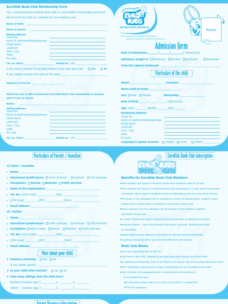 Admission Form | Preschool | Fee