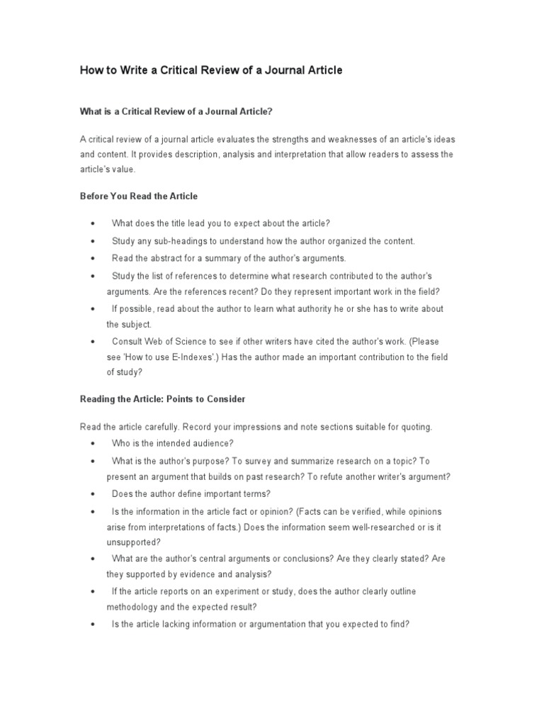 How To Write A Critical Review of A Journal Article | PDF | Citation ...