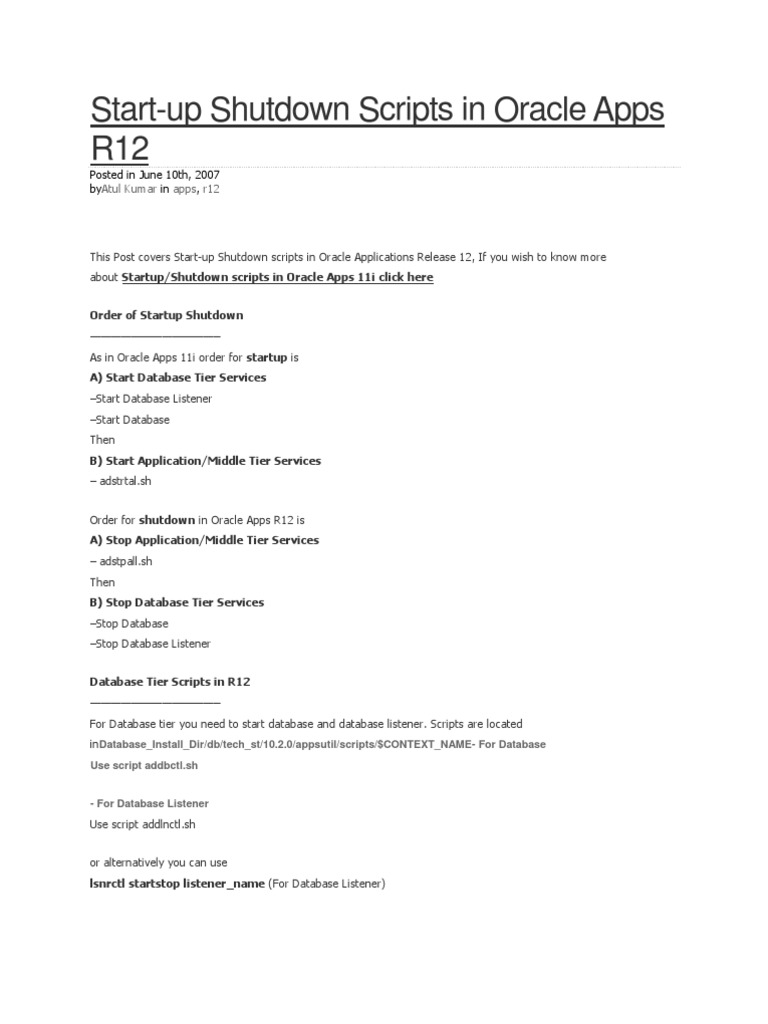 Startup and Shutdown Scripts in Oracle Apps R12 | PDF | Web Server ...