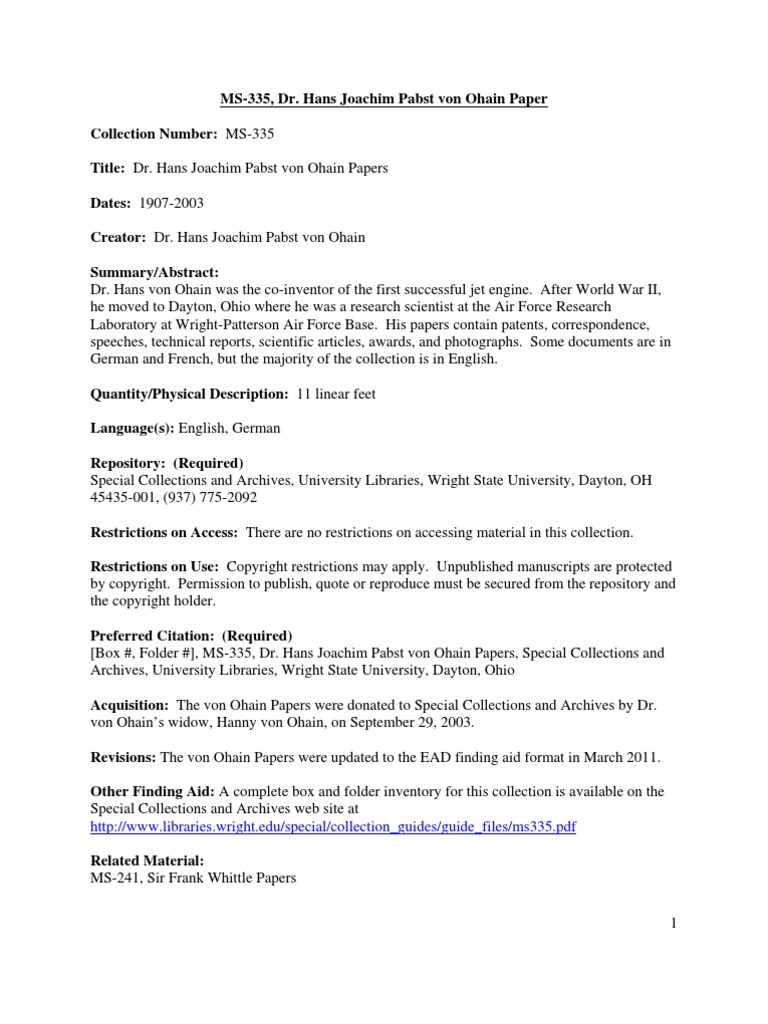 MS-335 - Dr. Hans Joachim Pabst Von Ohain Paper | PDF | Jet Engine | Nozzle