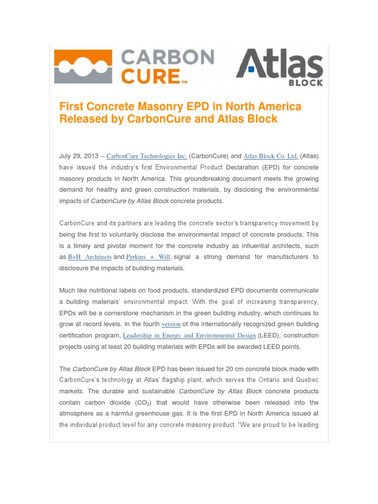 First Concrete Masonry EPD in North America Released by CarbonCure ...
