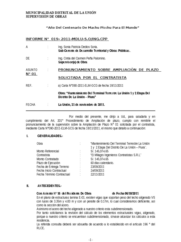 MODELO INFORME Supervisor Ampl - Plazo 01 - Corregido | PDF | Gobierno