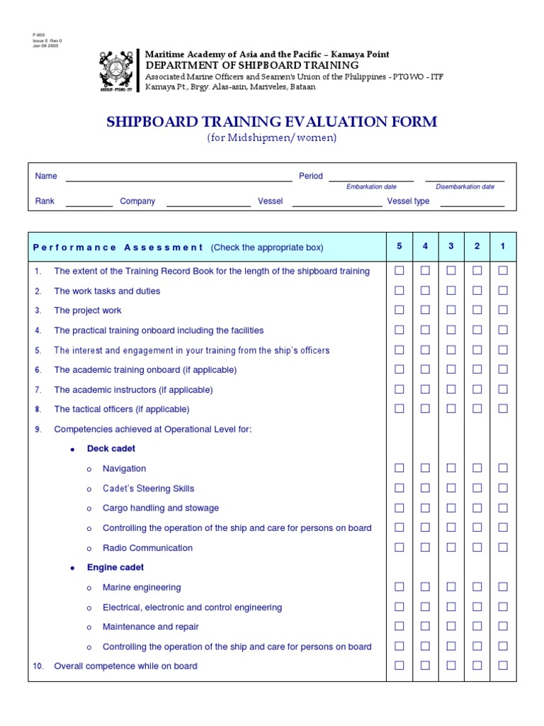 Shipboard Training Evaluation Form (For Midshipmen) | PDF | Ships | Cadet