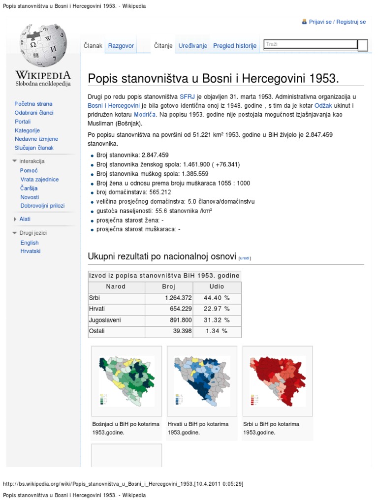 Popis Stanovnistva U Bosni I Hercegovini 1953. - Wikipedia | PDF
