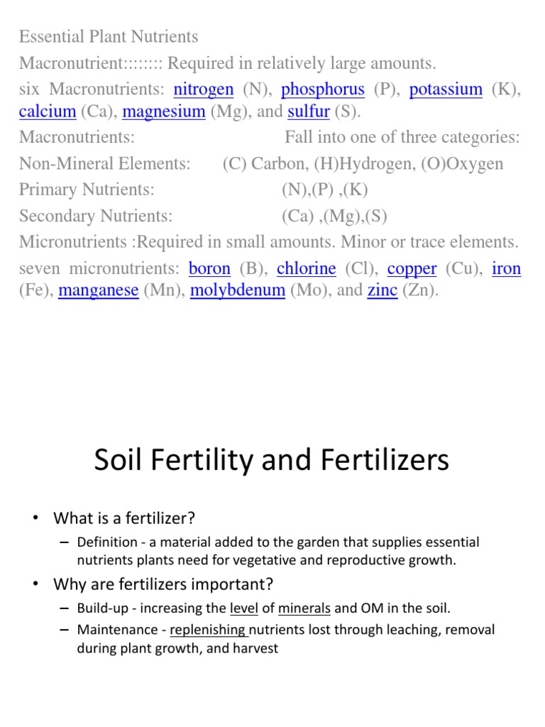 Essential Plant Nutrients and Fertilizer Types Explained | PDF ...