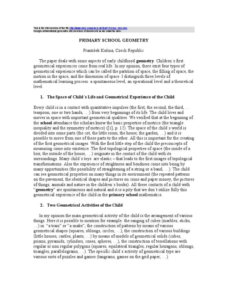 Teaching Geometry in Primary Schools | PDF | Geometry | Shape