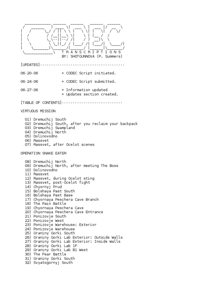 Metal Gear Solid 3 Codec Script | PDF | Special Air Service | Nature