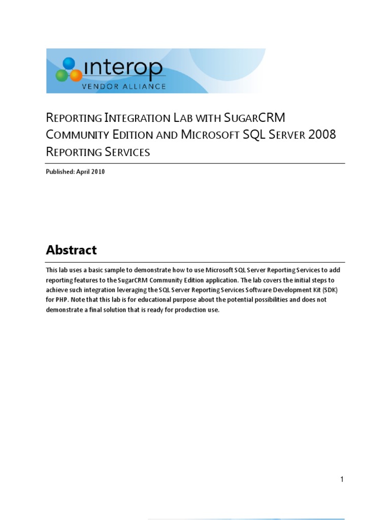 Iva Sugarcrm SQL Server Reporting Services | PDF | My Sql | Microsoft Sql Server