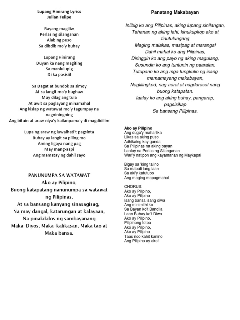 Filipino Makabayan Songs | PDF