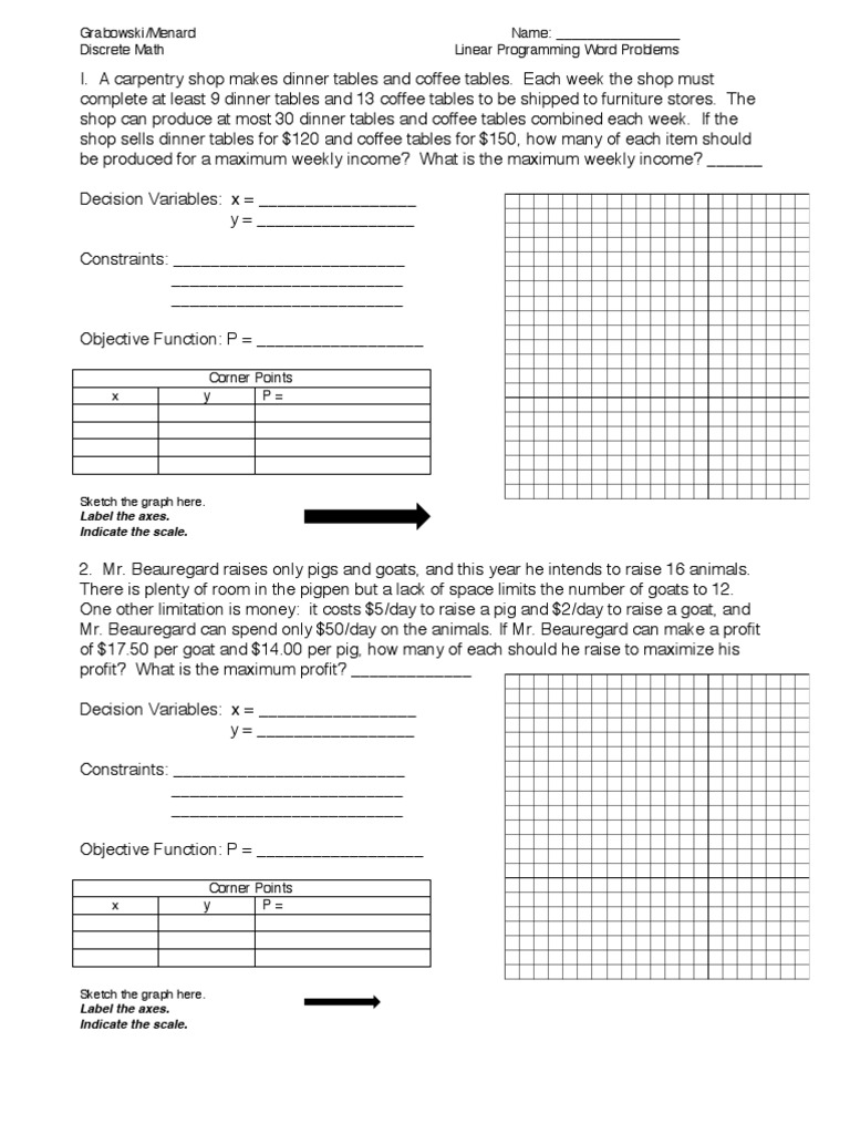 Linear Programming Simple Word Problems | PDF | Profit (Accounting ...