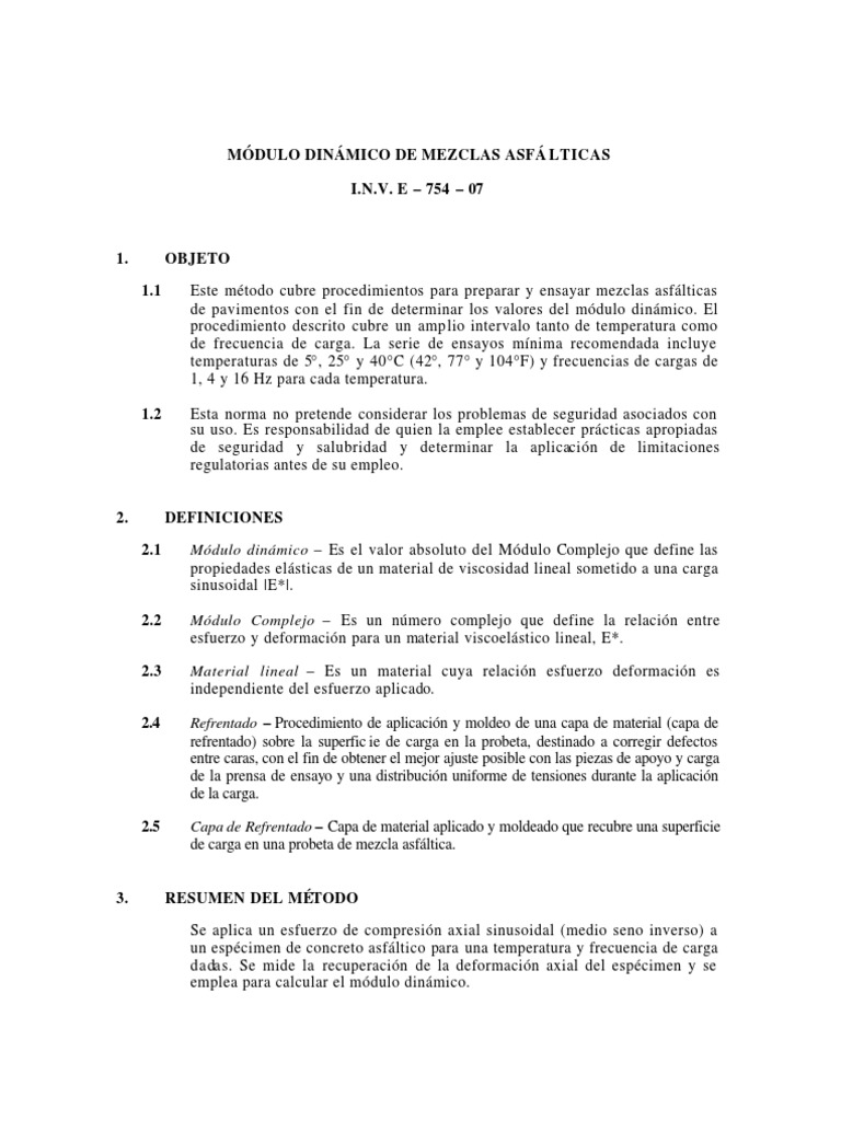 INV E-754-07 Módulo Dinámico de Mezclas Asfálticas | PDF | Frecuencia ...