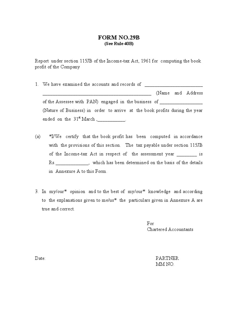 Form 29B - MAT Report Under Sec 115J | PDF | Income Tax In India ...