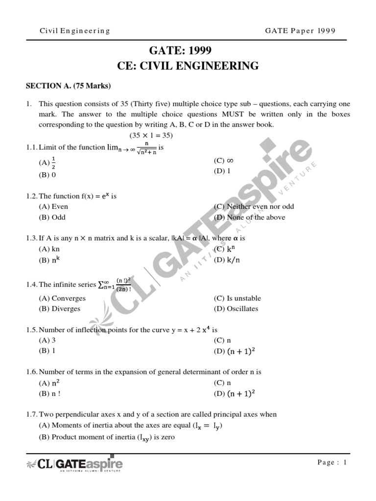 GATE 1999 Civil Engineering Paper | PDF | Beam (Structure) | Bending