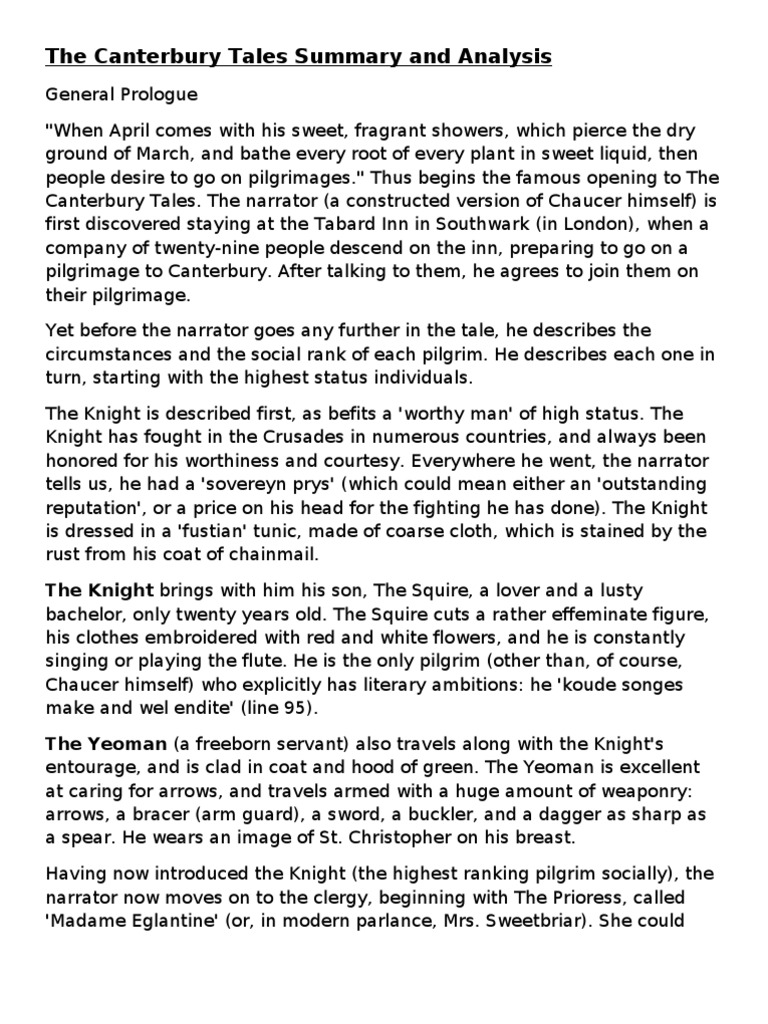 Summary of The Canterbury Tales Prologue | PDF | The Canterbury Tales ...