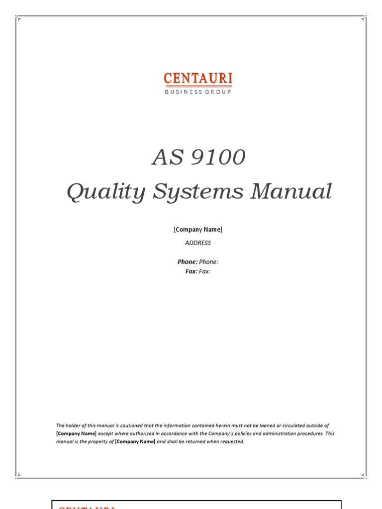 AS 9100 Quality Systems Manual Template (Sample) | PDF | Quality ...