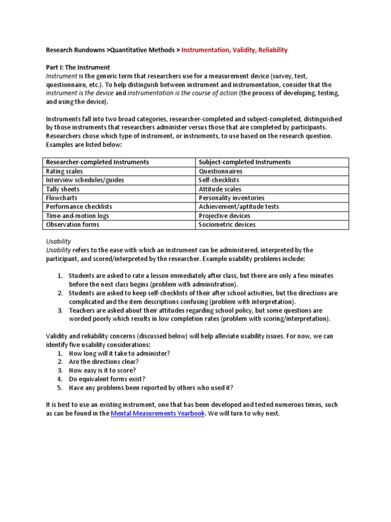 Instrument Validity and Reliability in Research | Validity (Statistics) | Usability