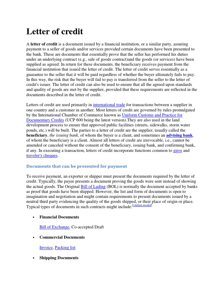 Letter of Credit | PDF | Letter Of Credit | Credit (Finance)