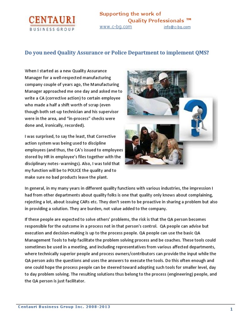 Do You Need Quality Assurance or Police Department To Implement QMS ...