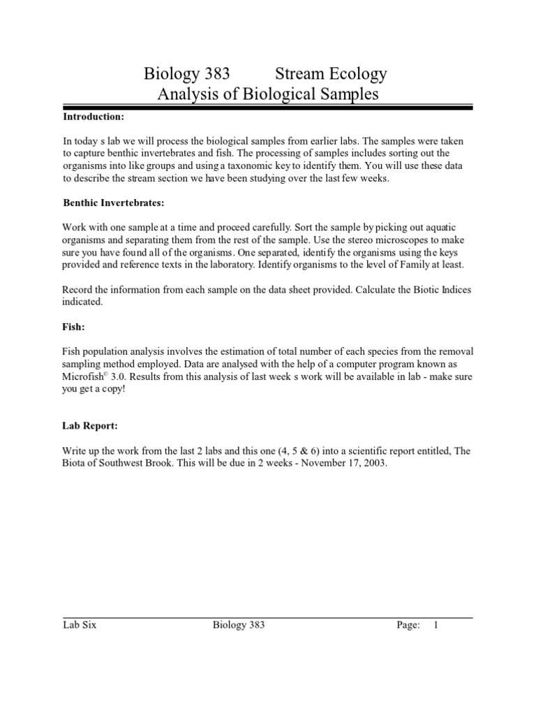 Family Biotic Index | PDF | Laboratories | Environmental Science