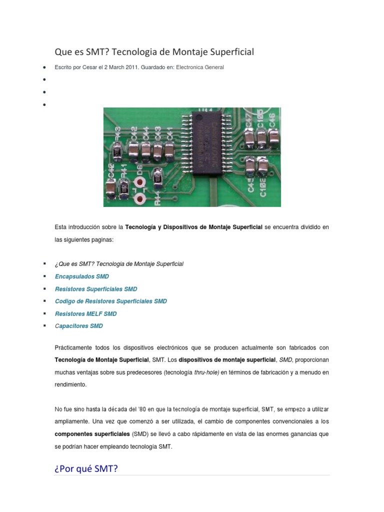 Que Es SMT y SMD | PDF | Resistor | Placa de circuito impreso