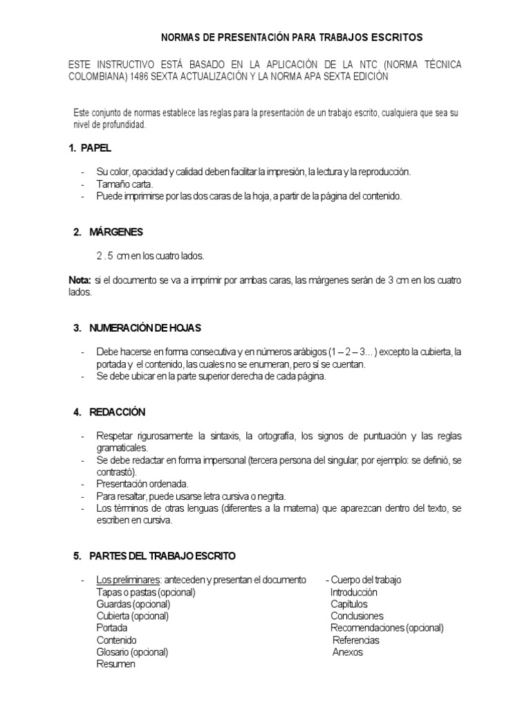 Normas para La Presentación de Trabajos Escritos Apa e Icontec | PDF | Comillas | Lingüística