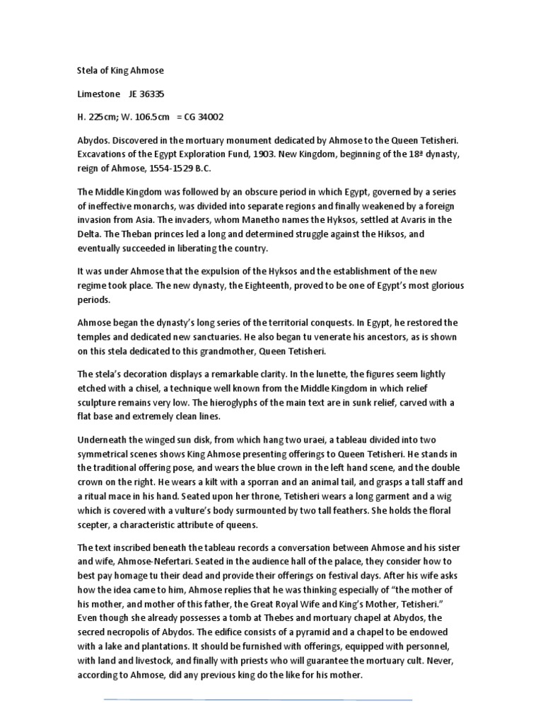 Estela de Ahmosis | PDF | Ancient Egyptians | Dynasties Of Ancient Egypt