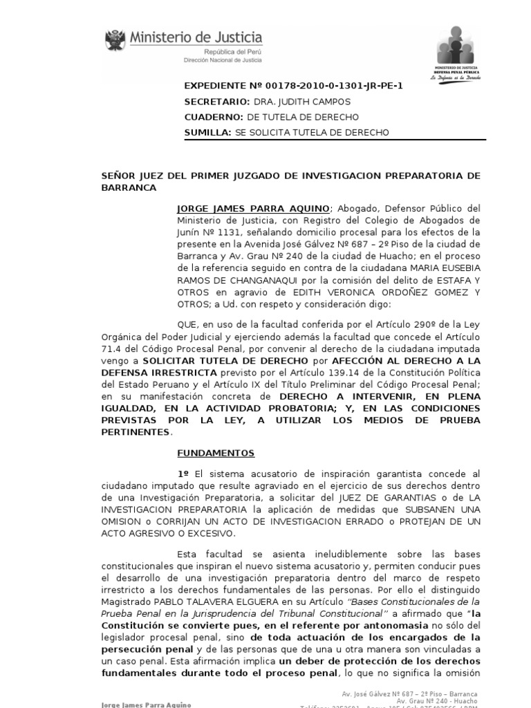 Solicita Tutela de Derecho | PDF | Procedimiento Criminal | Derecho penal