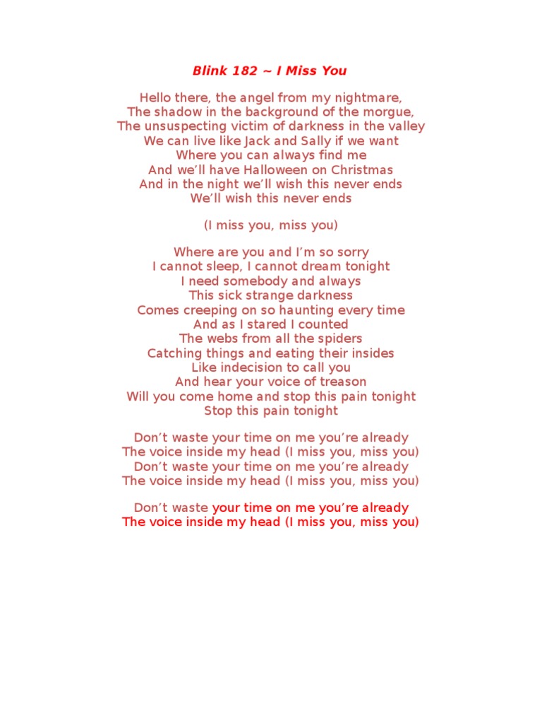 Blink 182 I Miss You: Your Time On Me You're Already The Voice Inside ...