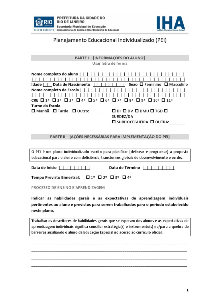 Planejamento Educacional Individualizado PEI.pdf | Educação especial ...