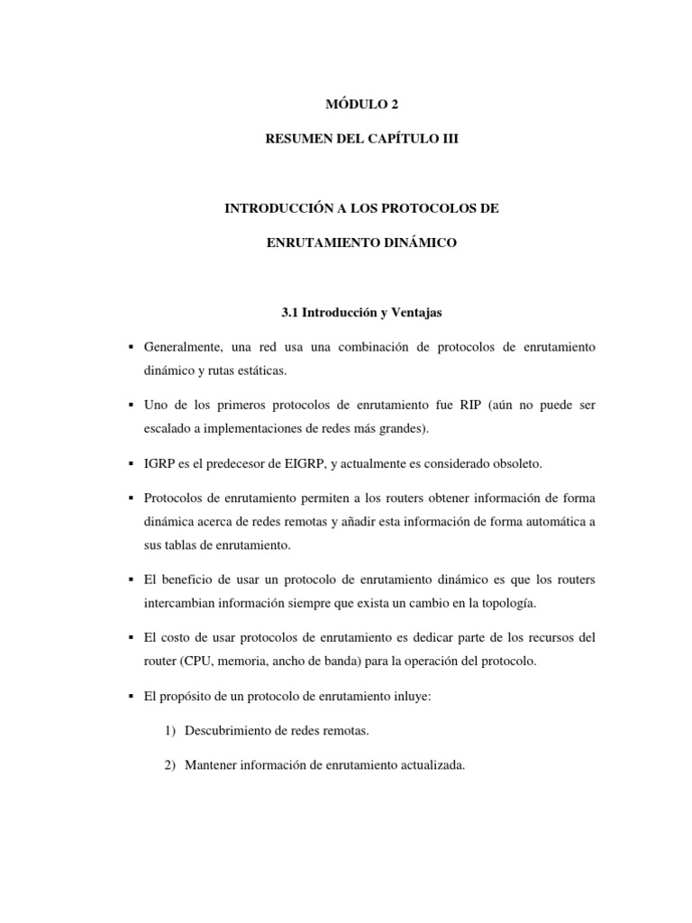 Resumen Del Capítulo 3 - Introducción A Los Protocolos de Enrutamiento Dinámico | PDF ...