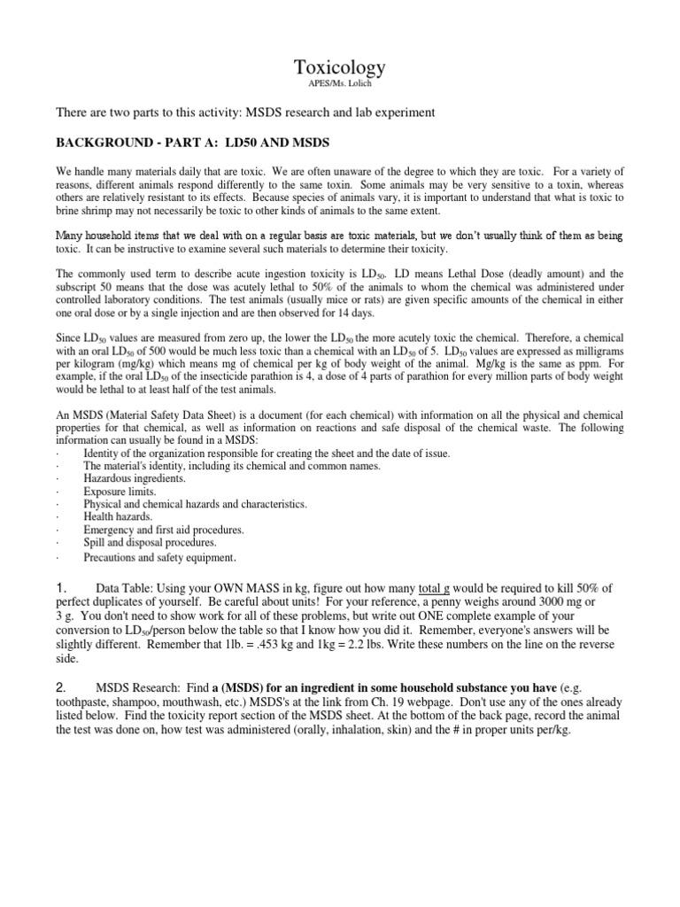 Brine Shrimp and LD50 Activity | PDF | Environmental Science | Toxicology