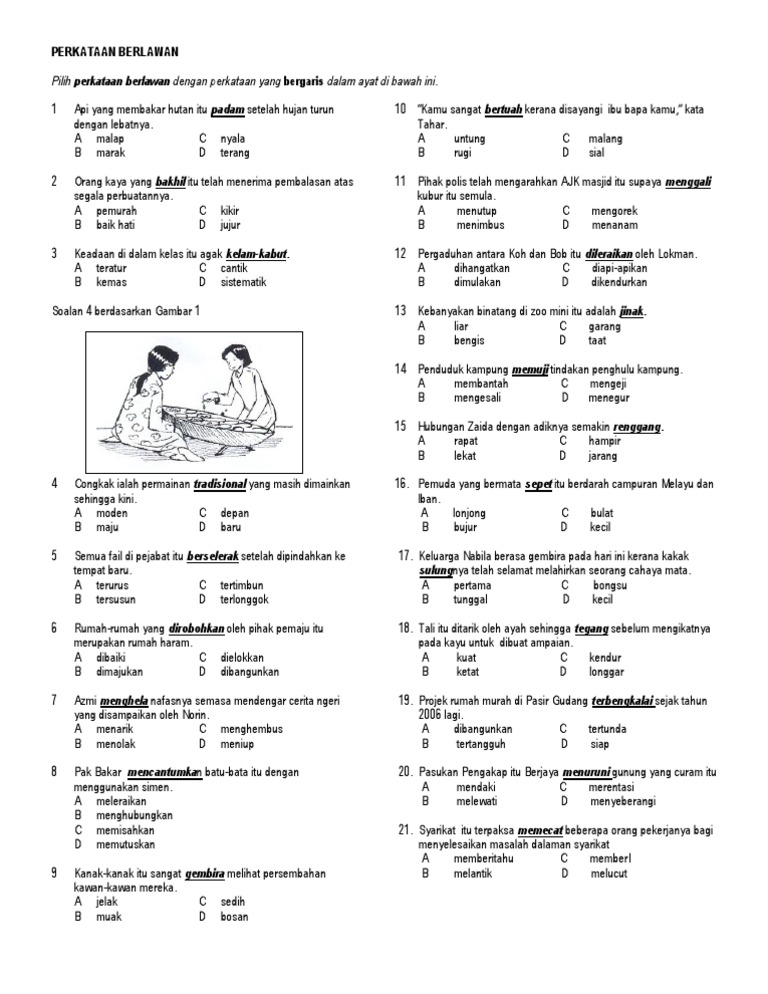 Latihan Antonim untuk Pelajar Tahun 1-6 | PDF