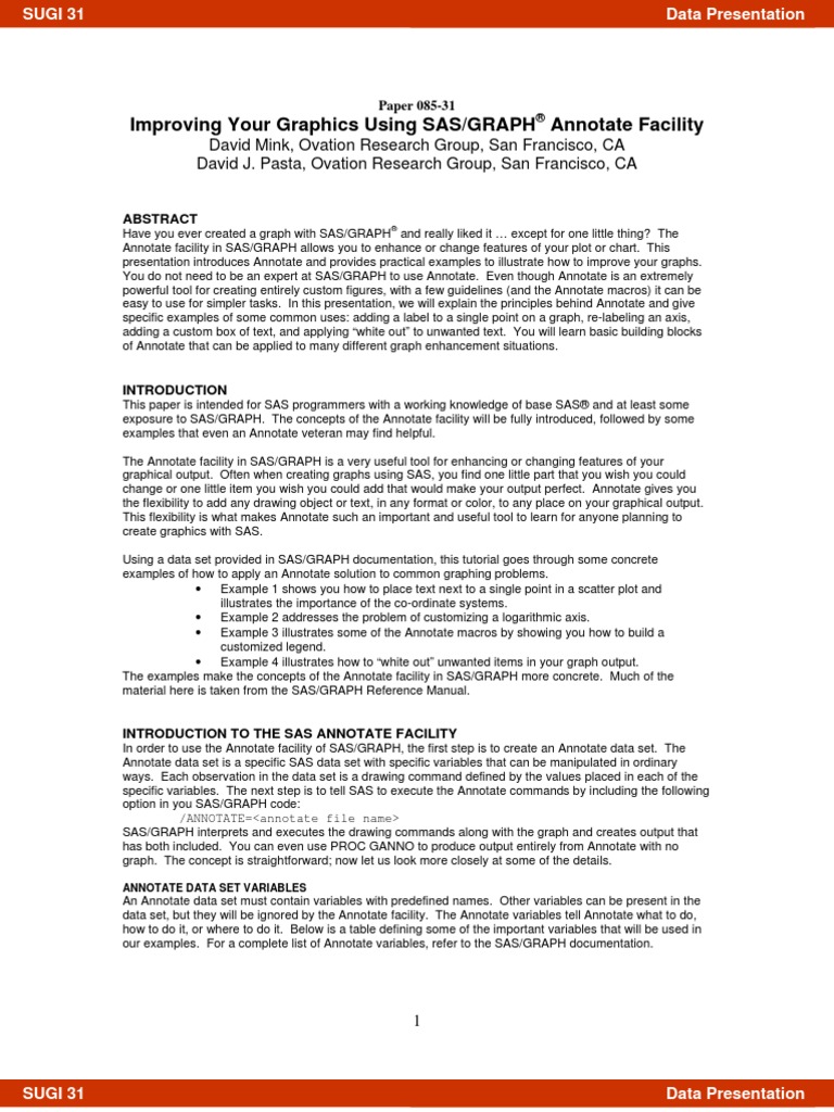 Improving Your Graphics Using Sas Graph® Annotate Facility Pdf Sas Software Cartesian