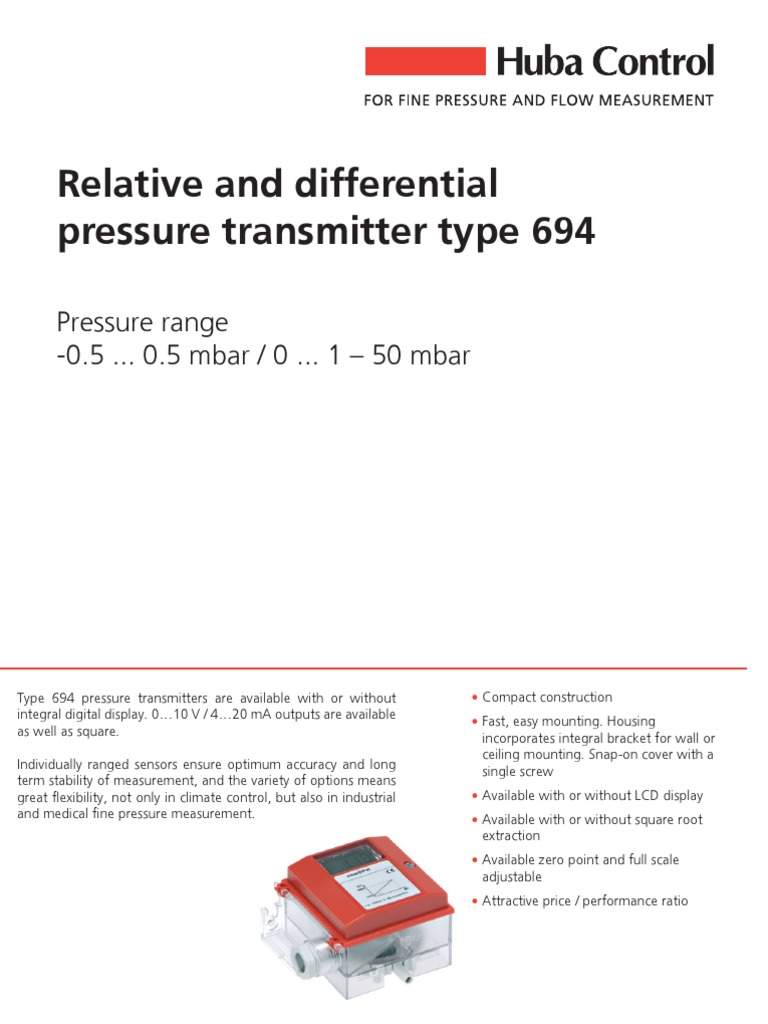 694 Pressure Sensor Huba | PDF | Pressure Measurement | Alternating Current