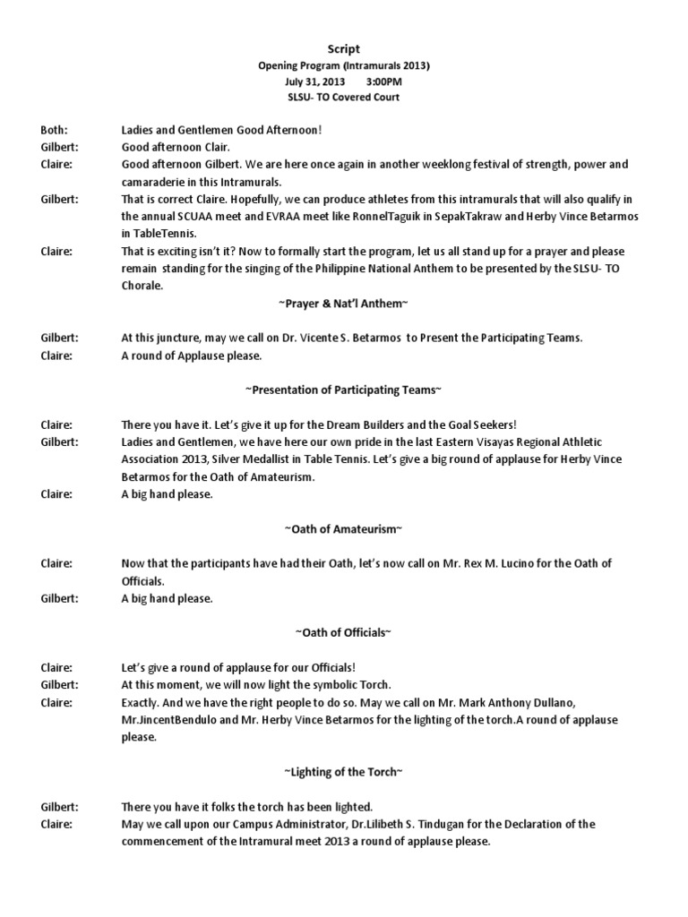 Script (Intrmurals 2013) | PDF | Sports | Leisure