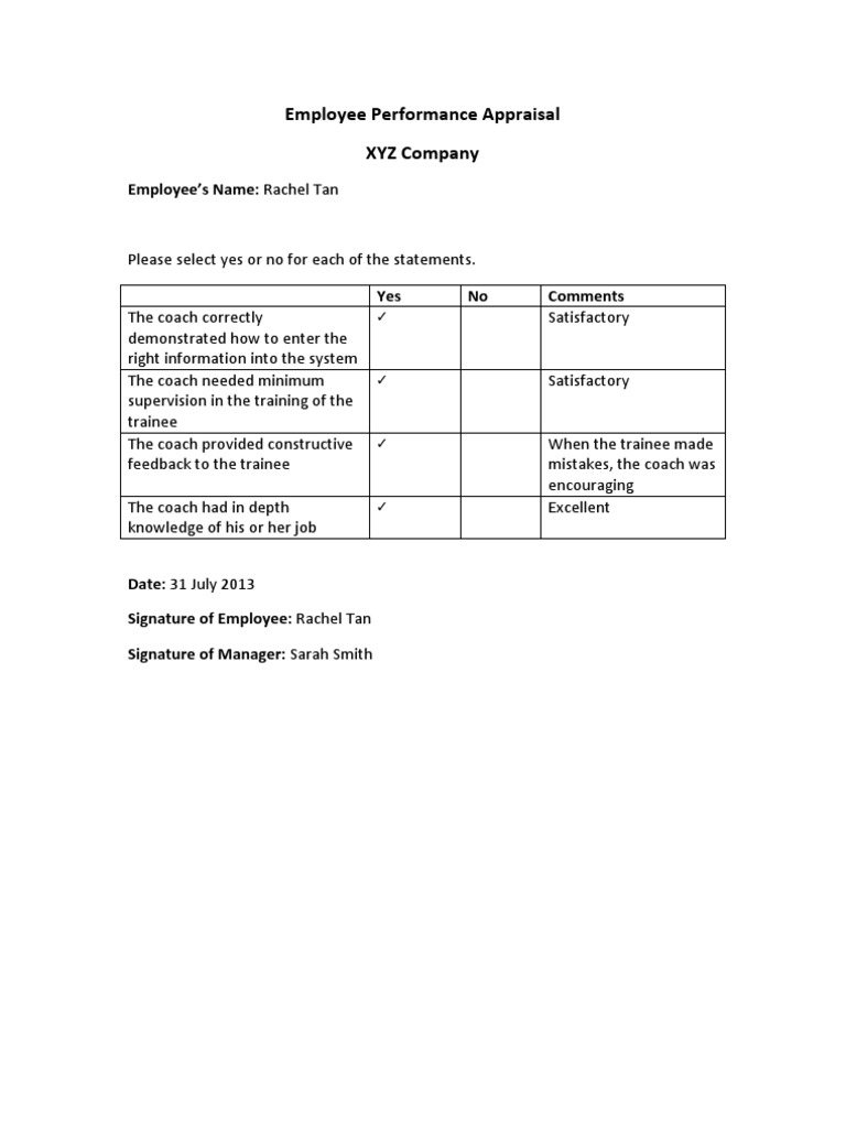 Employee Performance Appraisal Form | PDF