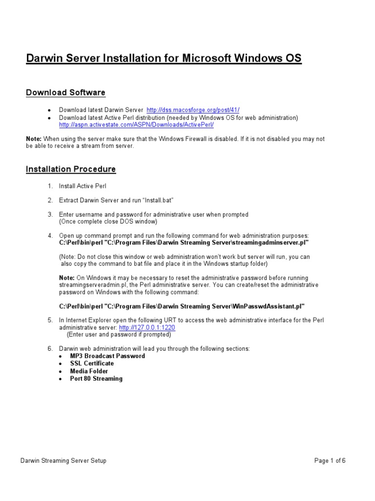 Darwin Server Installation for Windows | PDF | Streaming Media | Microsoft Windows