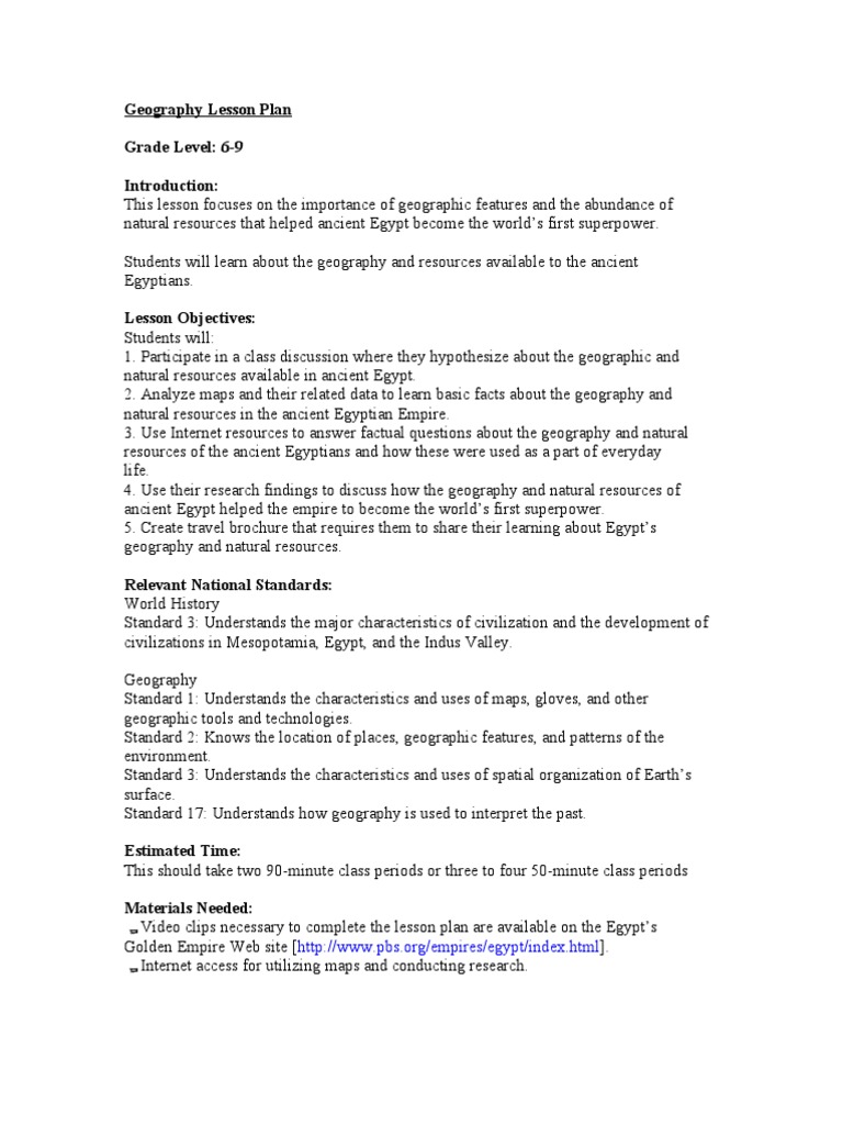Ancient Egypt Geography Lesson Plan | PDF | Geography | Lesson Plan