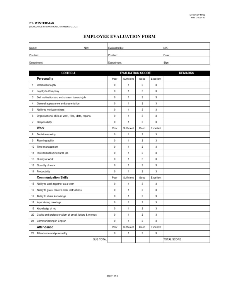 Employee Evaluation Form