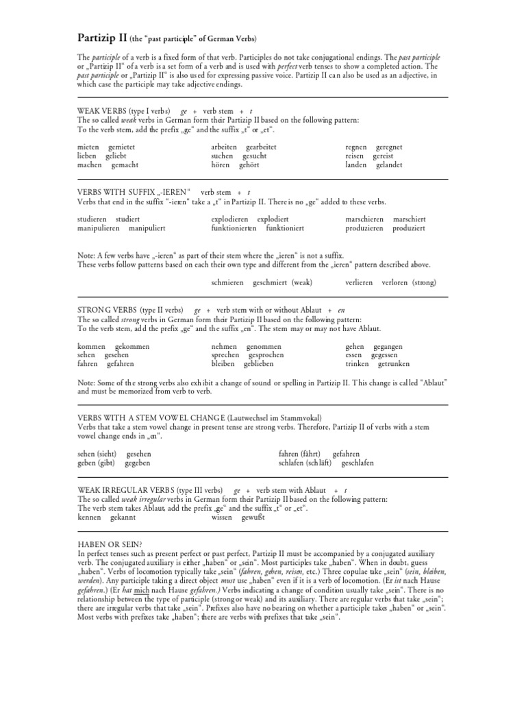 Partizip II Intro | PDF | Perfect (Grammar) | Verb