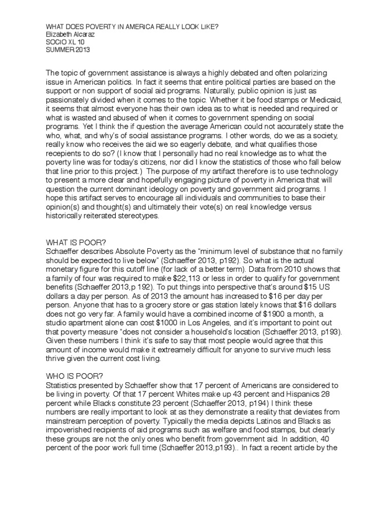 What Does Poverty in America Really Look Like? Elizabeth Alcaraz Socio ...