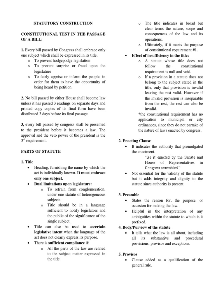 Statutory Construction and Constitutional Requirements for the Passage ...