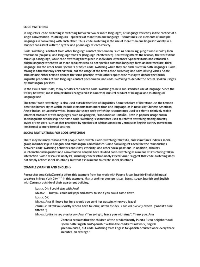 Code Switching | PDF | Language Varieties And Styles | Interpersonal Communication