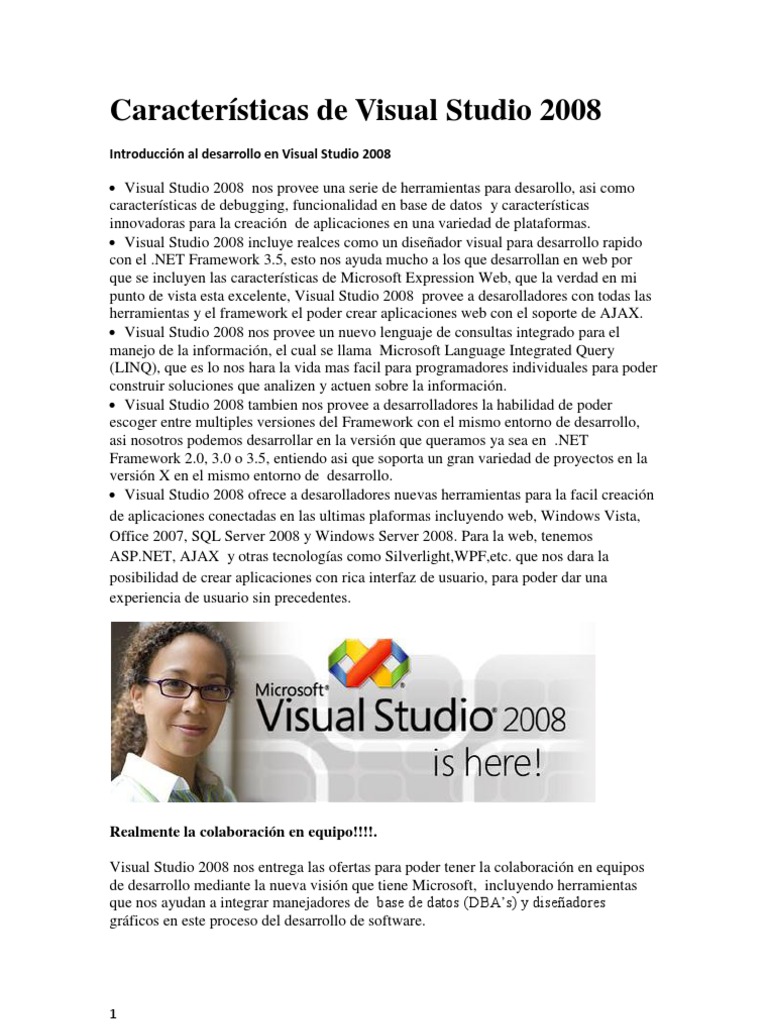Características de Visual Studio 2008 | PDF | Microsoft Visual Studio | .NET Framework