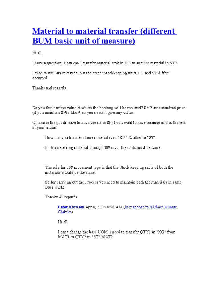 Material to Material Transfer | Stocks | Business