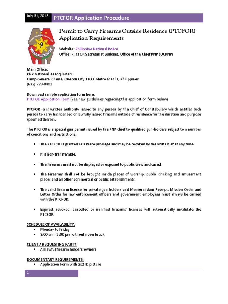PTCFOR Application Guide Philippines | PDF | Identity Document | Concealed Carry In The United ...