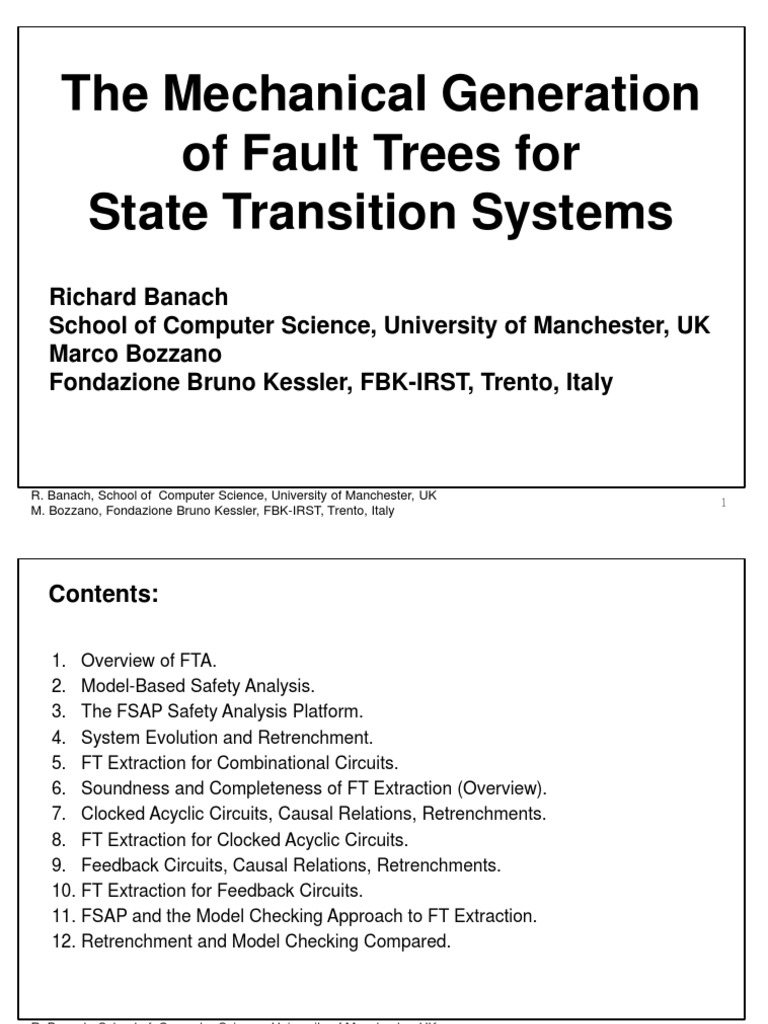 The Mechanical Generation of Fault Trees For State Transition Systems | PDF | Reliability ...