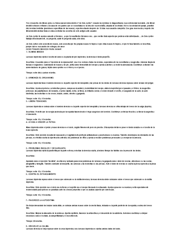 Jin Shin Jyutsu: 8 Toques para Sanar | PDF | Mano | Ejercicio físico